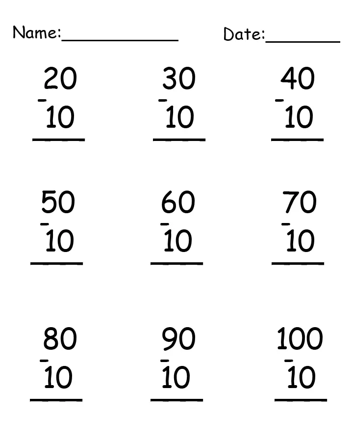 Helpful Subtraction Worksheet