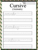 Printable Animal Words Cursive Worksheets