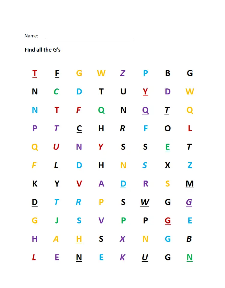 Printable Visual Scanning Letter G Worksheet
