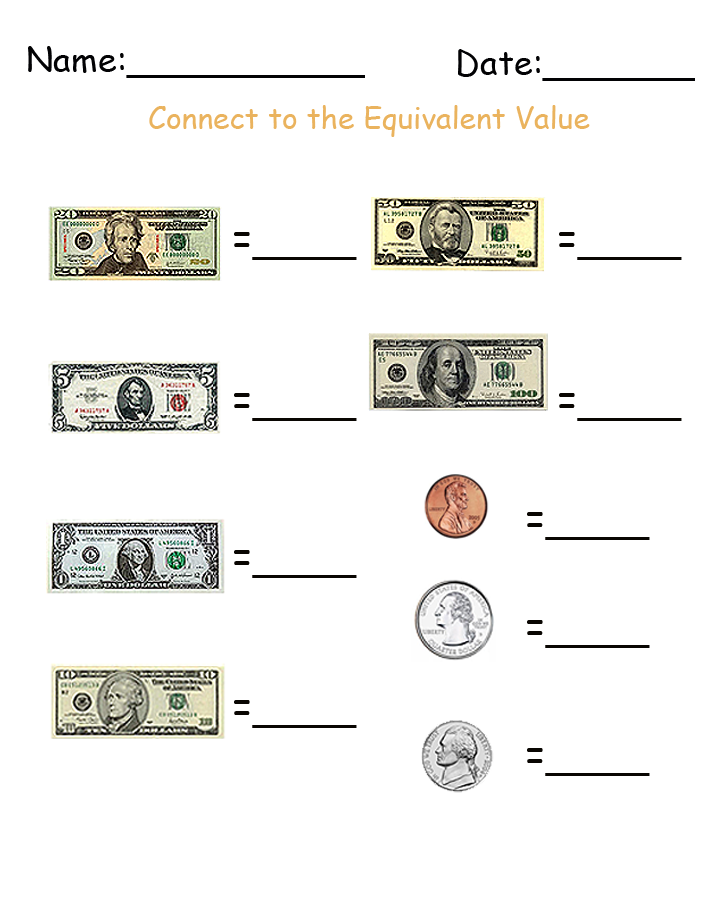 Write the Denomination Money Printable Worksheets