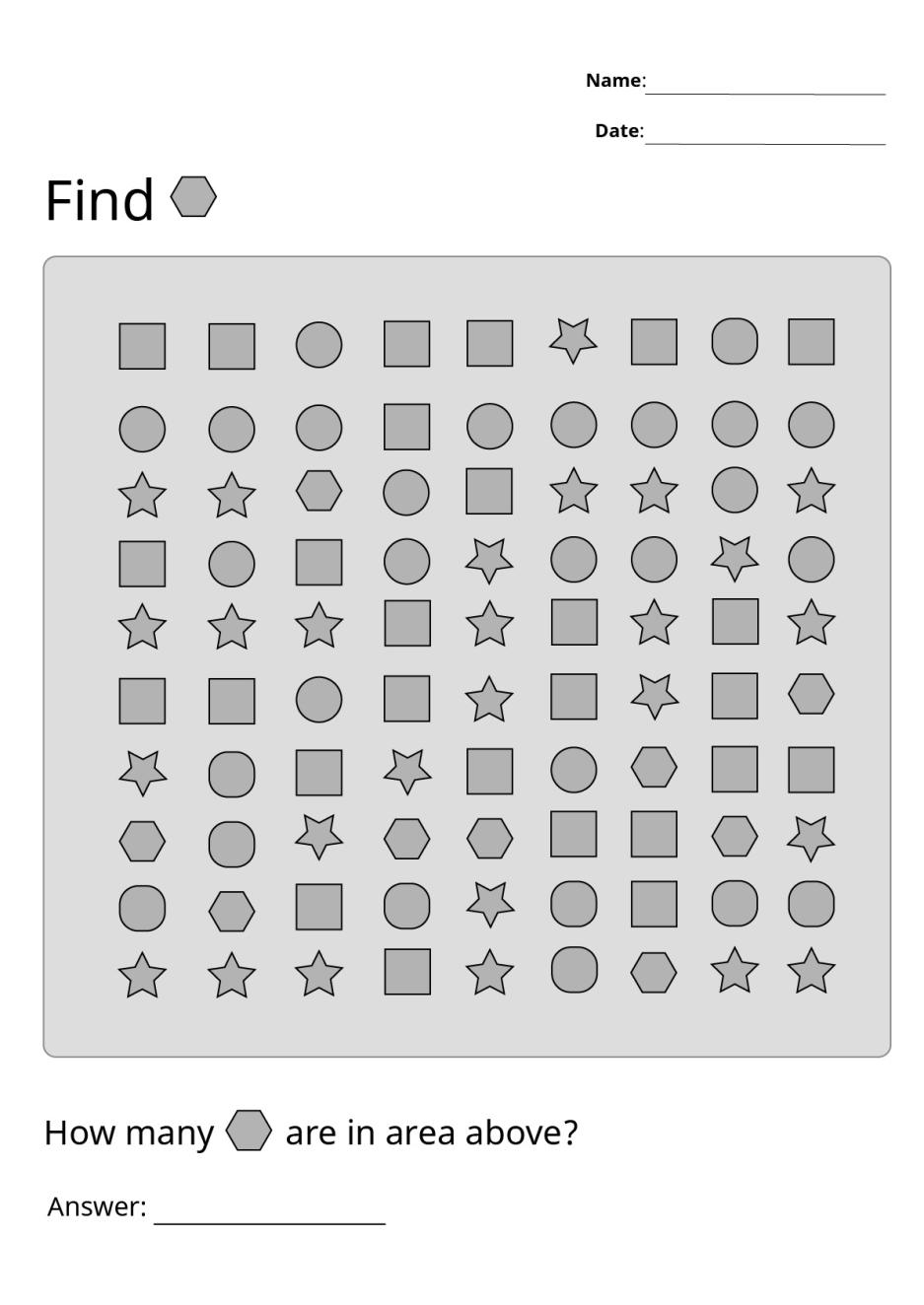 Printable Shape polygon Visual Scanning Worksheets