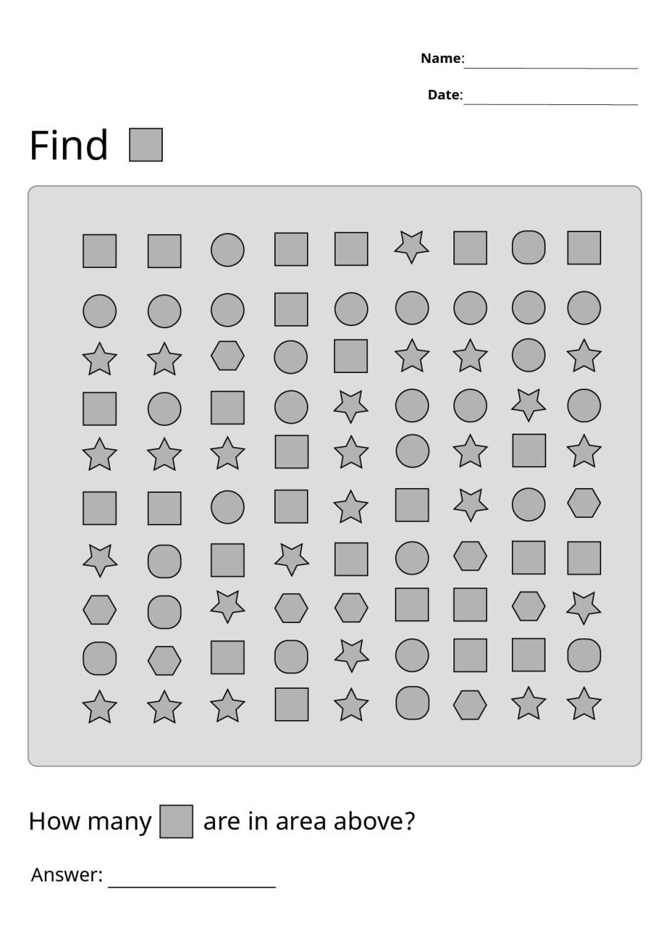 Printable Shape square Visual Scanning Worksheets