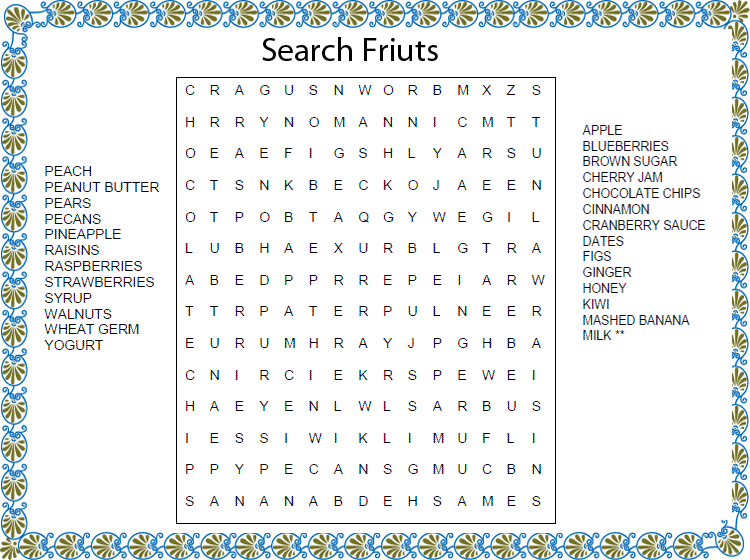 Fruit Foods Word Search Puzzles